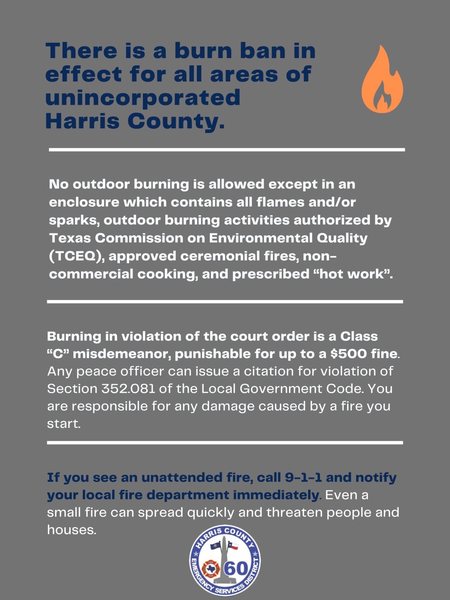 Burn Ban in Effect – Harris County Emergency Services District No. 60